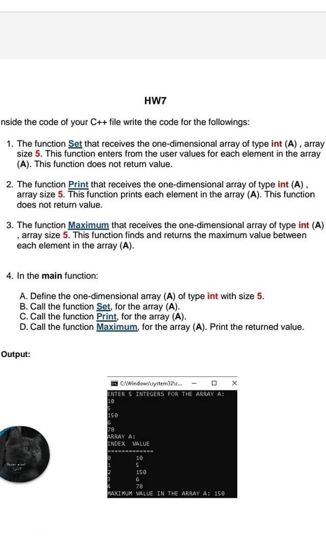 Solved HW7 nside the code of your C++ file write the code | Chegg.com