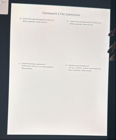 Homework 5 ﻿File Submissiona. ﻿Convert the decimal | Chegg.com