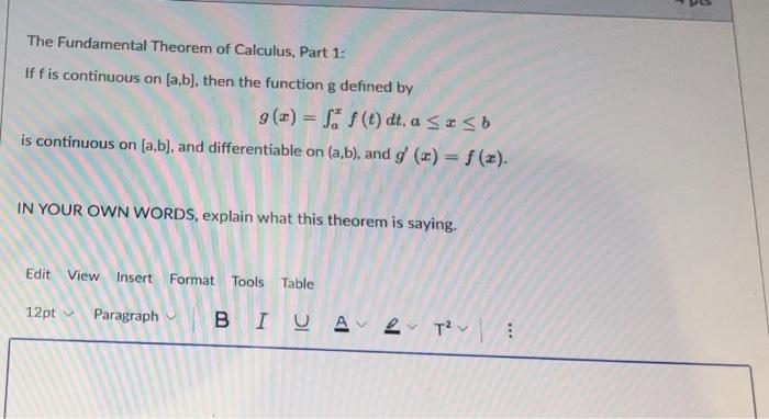 Solved The Fundamental Theorem of Calculus, Part 1: If f is | Chegg.com