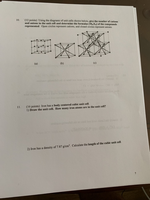 Solved 10. (12 points) Using the diagrams of unit cells | Chegg.com