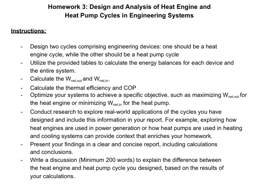 Solved Homework 3: Design and Analysis of Heat Engine and | Chegg.com