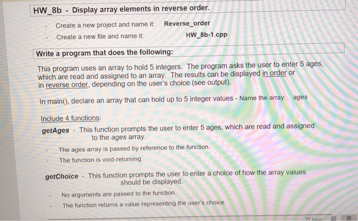 Solved Hw8b Display Array Elements In Reverse Order 5700