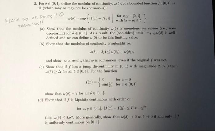 2 For 8 € 0 1 Define The Modulus Of Continuity