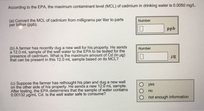 Solved According to the EPA, the maximum contaminant level | Chegg.com