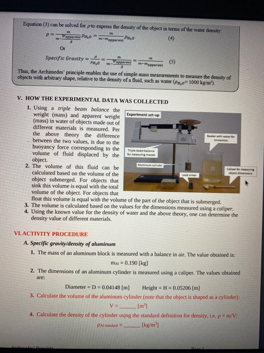 Solved I. REMOTE ACTIVITY VI - PHY 221 Archimedes' Principle | Chegg.com