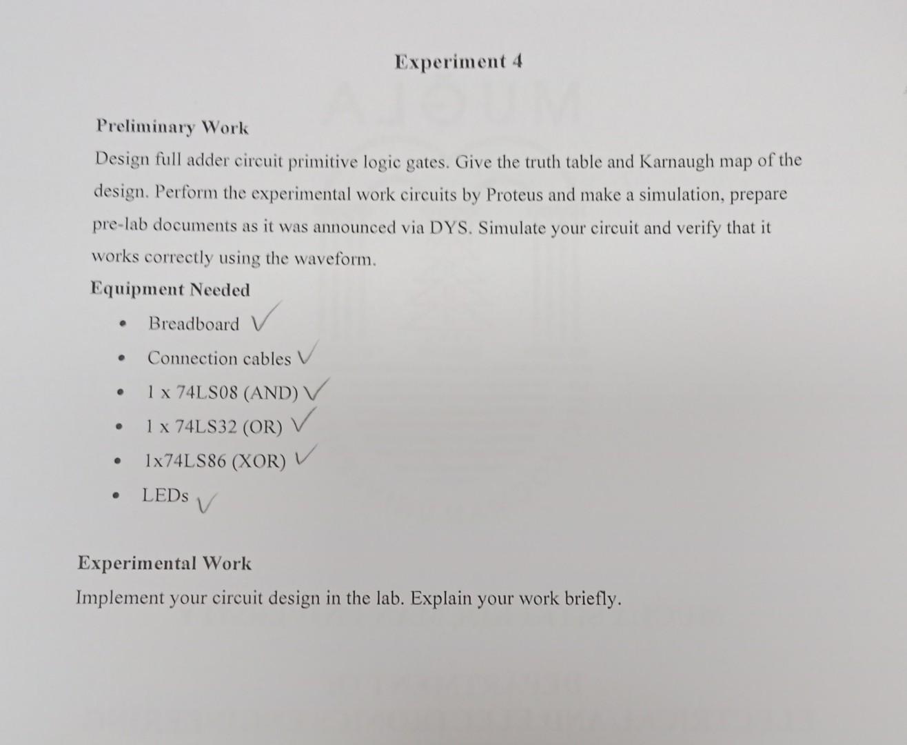 Solved Preliminary Work Design full adder circuit primitive | Chegg.com