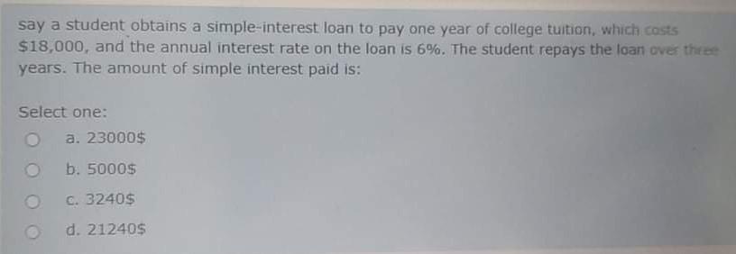 Solved say a student obtains a simple interest loan to pay | Chegg.com