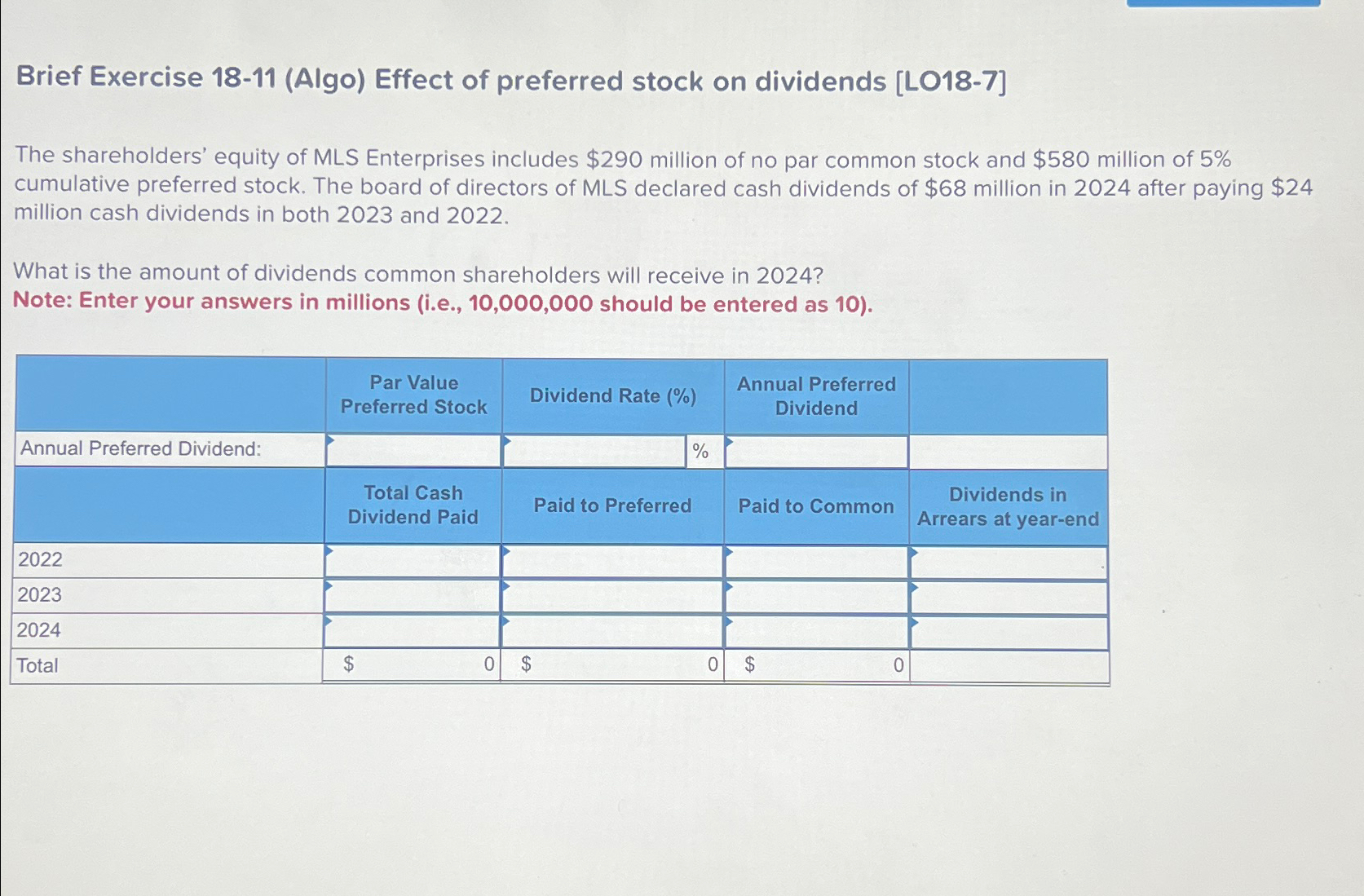 Solved Brief Exercise 18-11 (Algo) ﻿Effect of preferred | Chegg.com