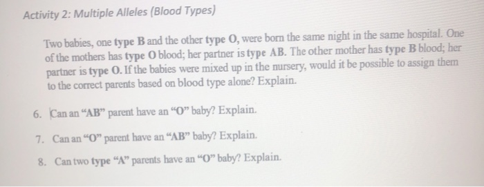 Solved Activity 2: Multiple Alleles (Blood Types) Two | Chegg.com