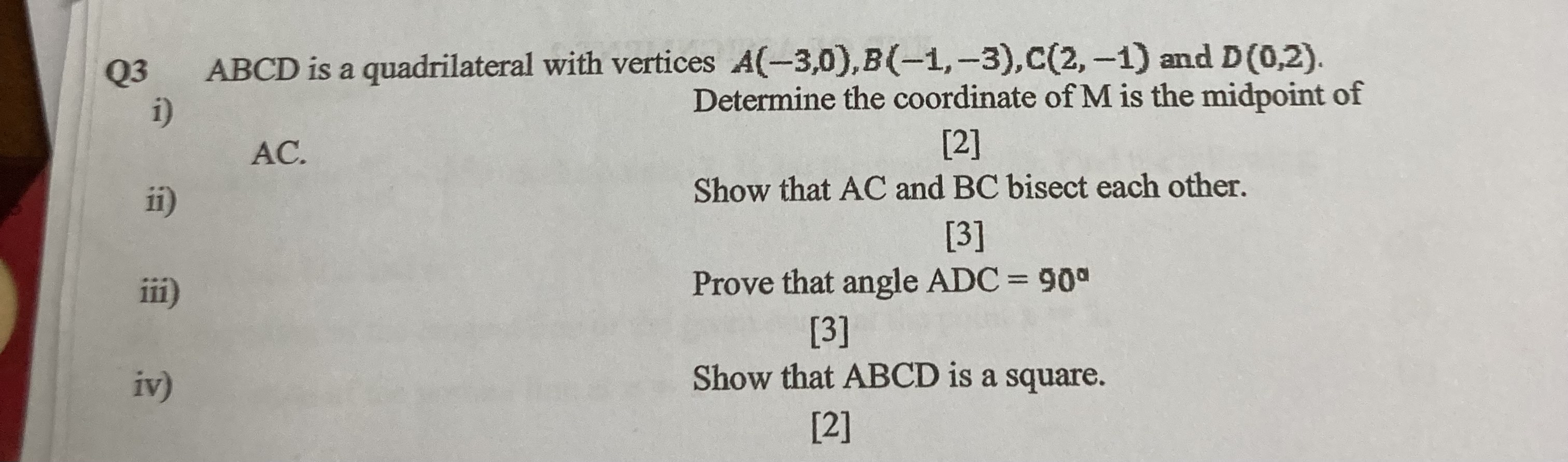 Solved Q3 ﻿ABCD is a quadrilateral with vertices | Chegg.com