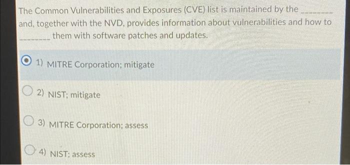 Solved The Common Vulnerabilities and Exposures (CVE) list | Chegg.com