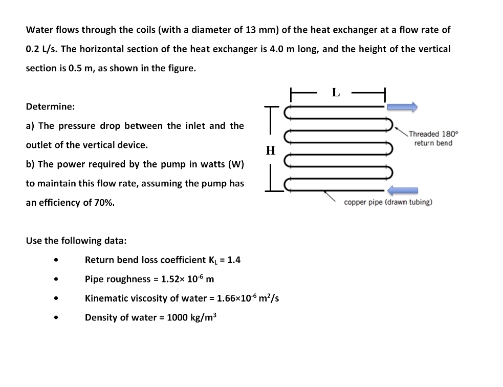 Solved Water flows through the coils (with a diameter of 13 | Chegg.com