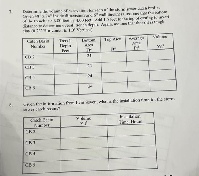 Solved 7. Determine the volume of excavation for each of the | Chegg.com