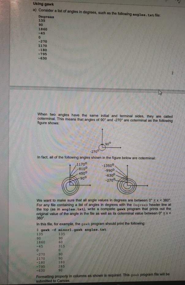Solved Using gawk a) Consider a list of angles in degrees, | Chegg.com