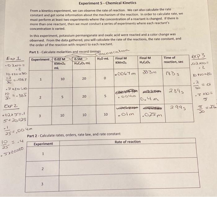 Solved Experiment 5 - Chemical Kinetics From a kinetics | Chegg.com