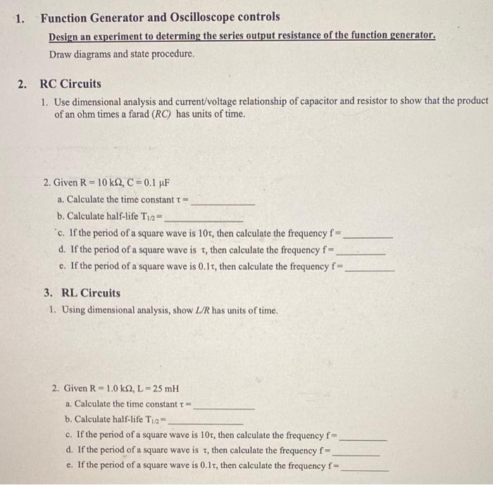 Solved 1. Function Generator and Oscilloscope controls | Chegg.com