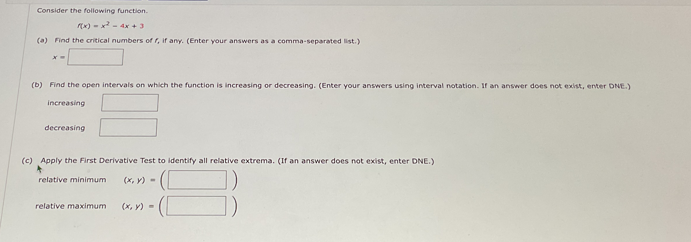 Solved Consider the following function.f(x)=x2-4x+3(a) ﻿Find | Chegg.com