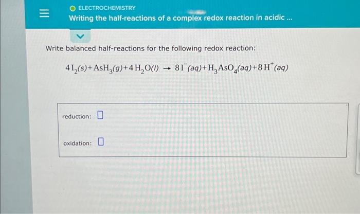 Solved Write balanced half-reactions for the following redox | Chegg.com