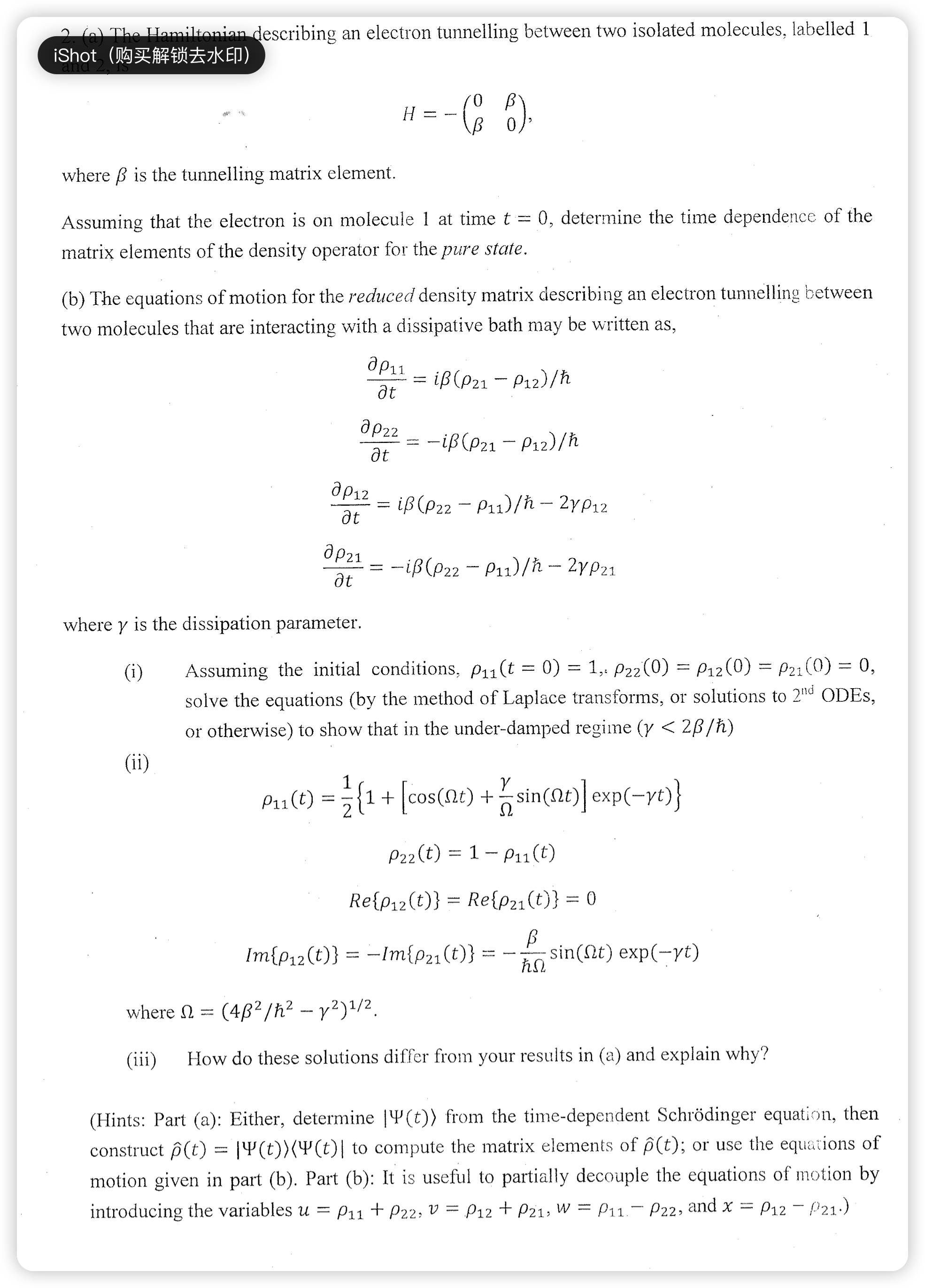Solved The Hamiltonian describing an electron tunnelling | Chegg.com