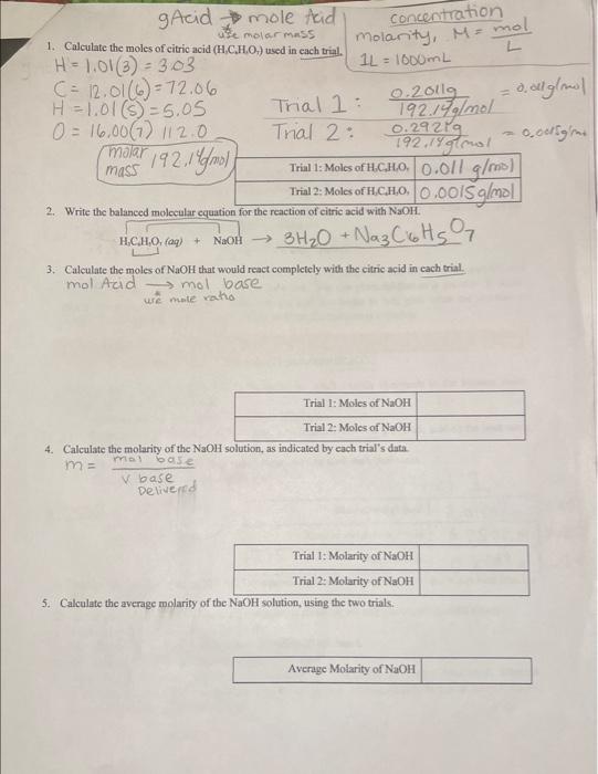 Solved more information to help solvetrial 1 (mass of acid): | Chegg.com