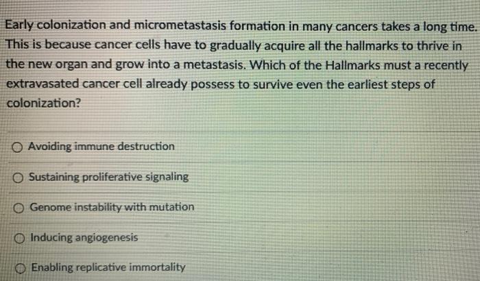 Solved Early colonization and micrometastasis formation in | Chegg.com