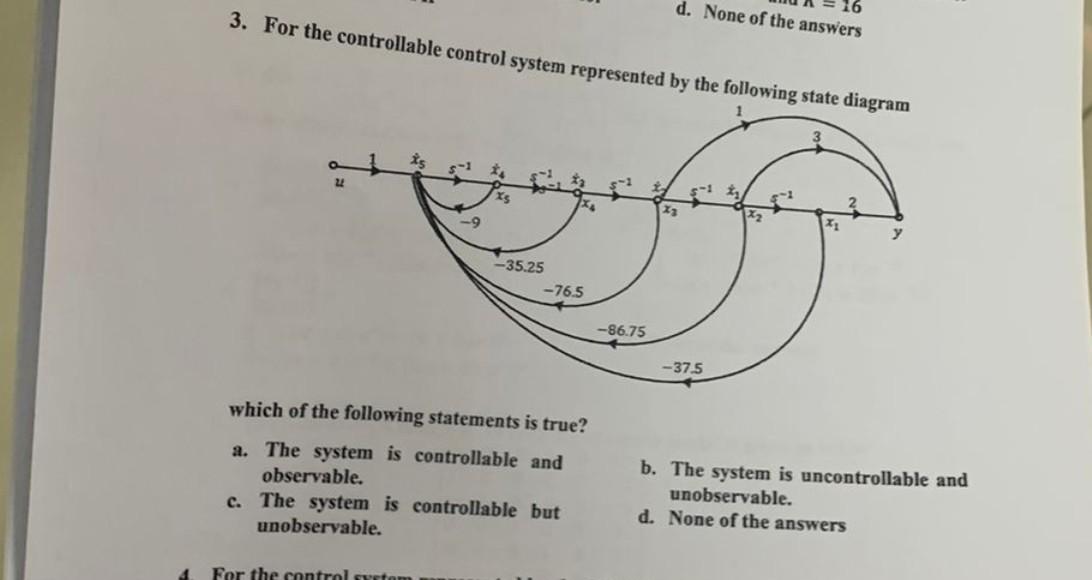 Solved 3. For the controllable control system represented by | Chegg.com