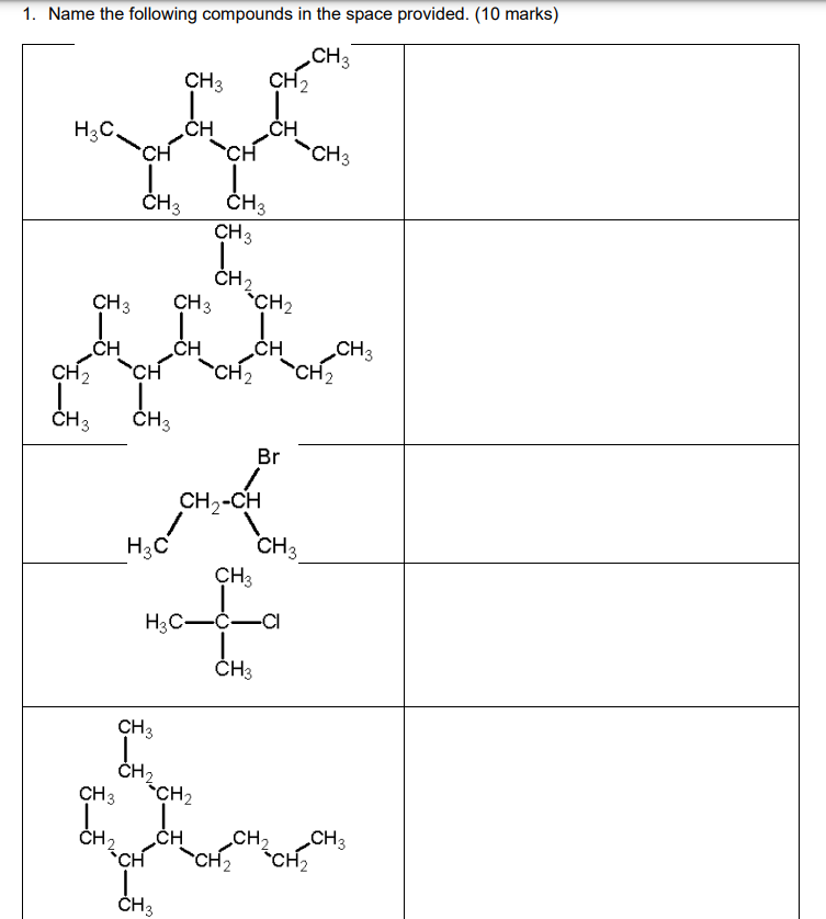 Solved Name the following compounds in the space provided. | Chegg.com