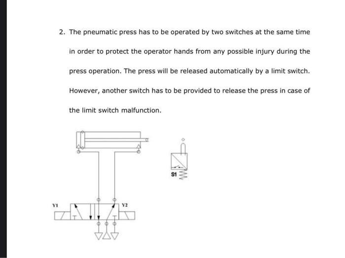 Solved 2. The pneumatic press has to be operated by two | Chegg.com
