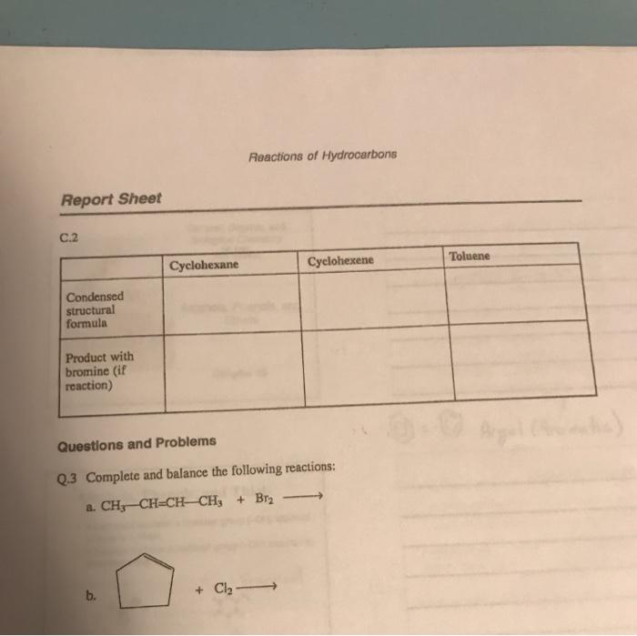 Solved Reactions of Hydrocarbons Report Sheet C.2 Toluene | Chegg.com