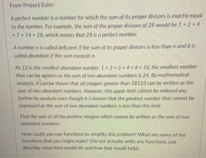 Solved A perfect number is a number for which the sum of its | Chegg.com