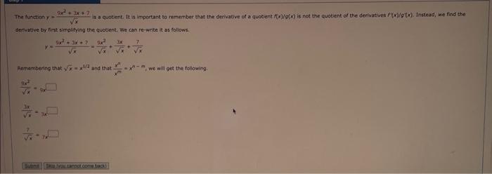Solved The function y=x2x2+2x+7 is a cuotient, it is | Chegg.com