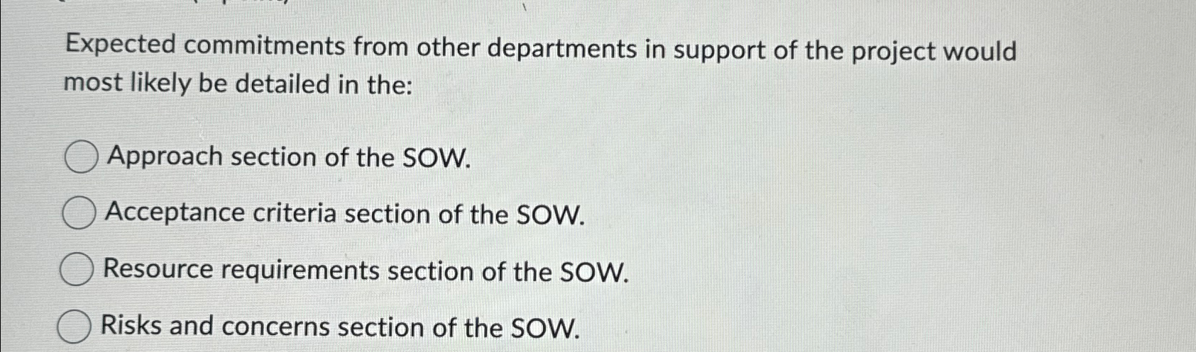 Solved Expected commitments from other departments in | Chegg.com