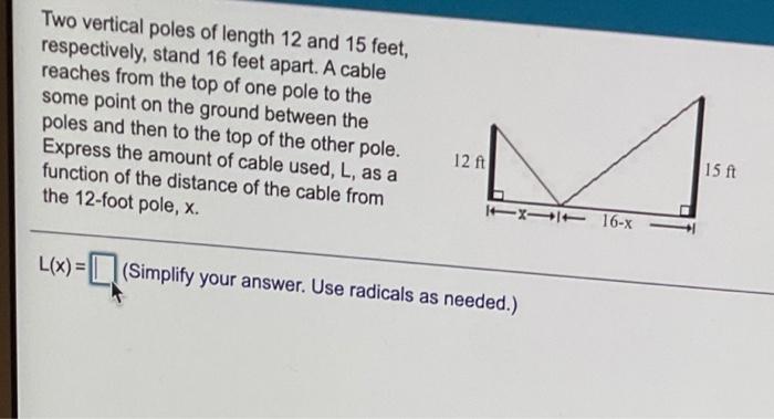 Solved Two vertical poles of length 12 and 15 feet, | Chegg.com
