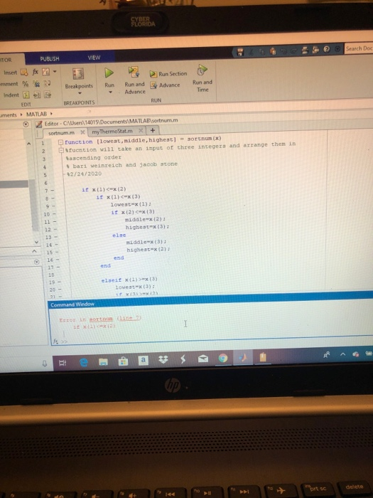 Solved how do i get my matlab function to take in three | Chegg.com