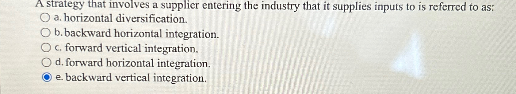 Solved A strategy that involves a supplier entering the | Chegg.com