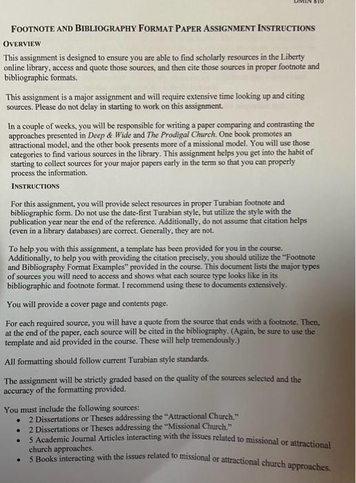 FOOTNOTE AND BIBLIOGRAPHY FORMAT PAPER ASSIGNMENT | Chegg.com