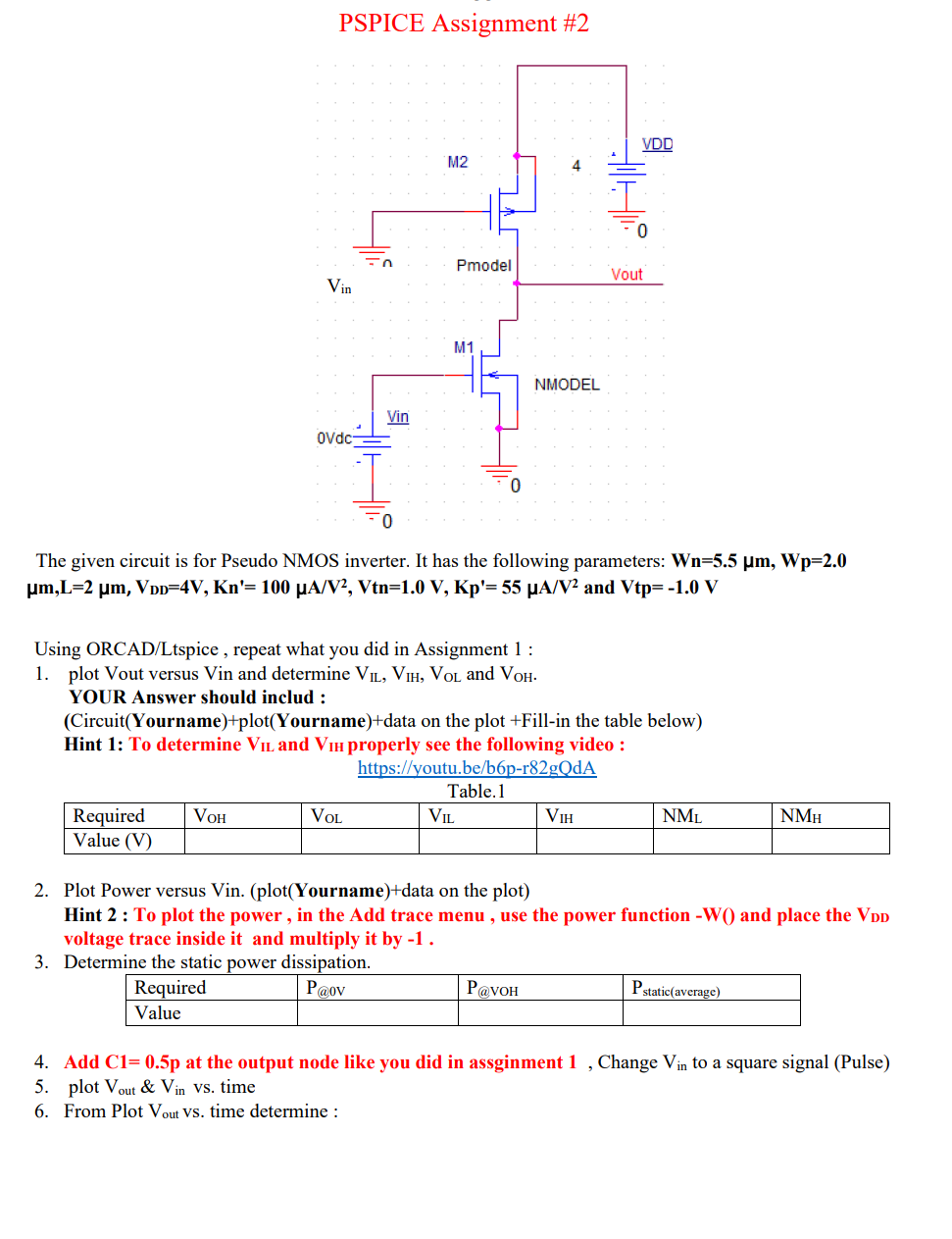 The given circuit is for Pseudo NMOS inverter. It has | Chegg.com