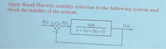 Solved Apply Routh Hurwitz stability criterion to the | Chegg.com
