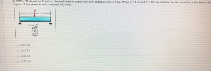 Solved A C250 x 30 American Standard channel beam is | Chegg.com