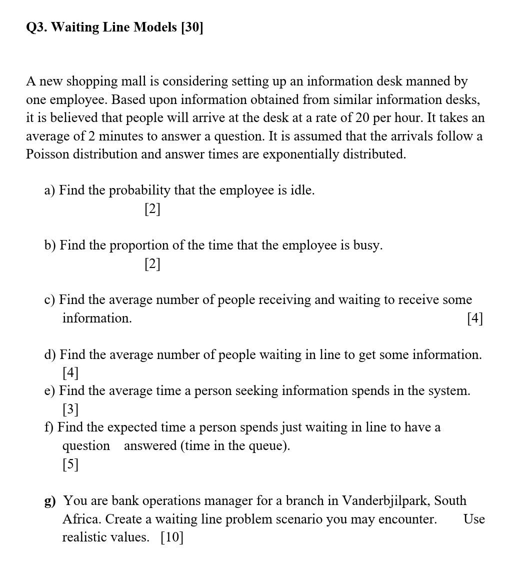 Solved Q3. Waiting Line Models [30] A new shopping mall is | Chegg.com