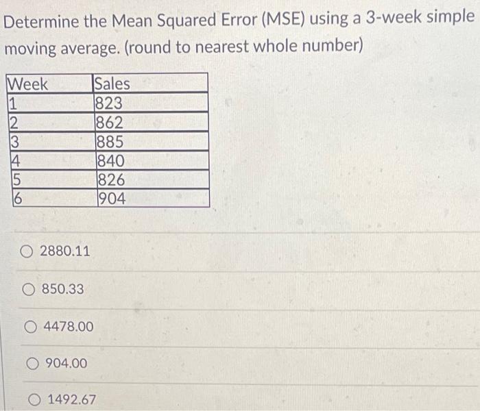 Solved Determine the Mean Squared Error (MSE) using a 3-week | Chegg.com