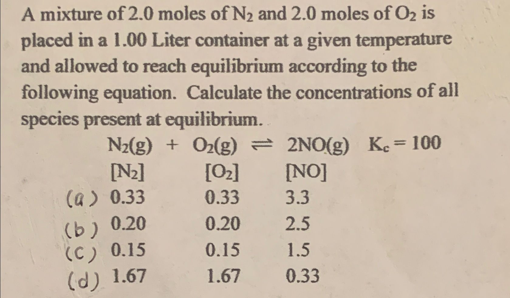 Solved A mixture of 2.0 ﻿moles of N2 ﻿and 2.0 ﻿moles of O2 | Chegg.com