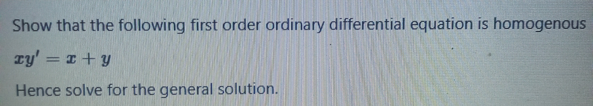 Solved Show That The Following First Order Ordinary