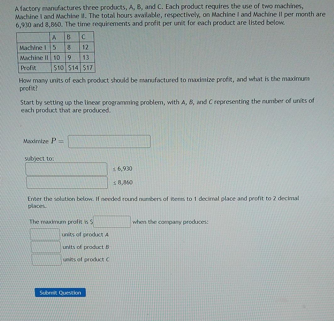 Solved A factory manufactures three products, A, B, and c. | Chegg.com