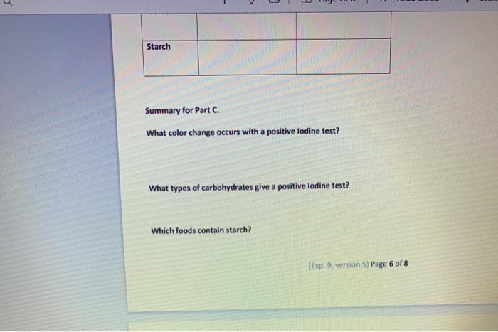 Solved C. IODINE TEST Results for lodine Test Observations | Chegg.com