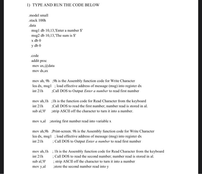 1) TYPE AND RUN THE CODE BELOW model small .stack | Chegg.com