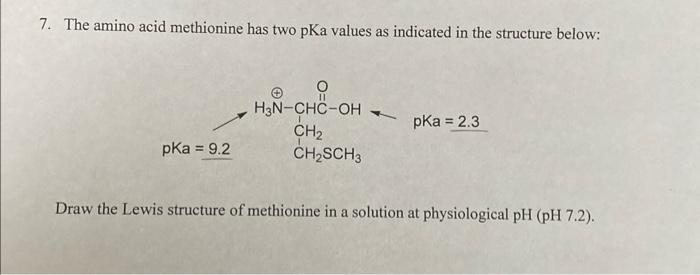 Solved 7. The amino acid methionine has two pKa values as | Chegg.com
