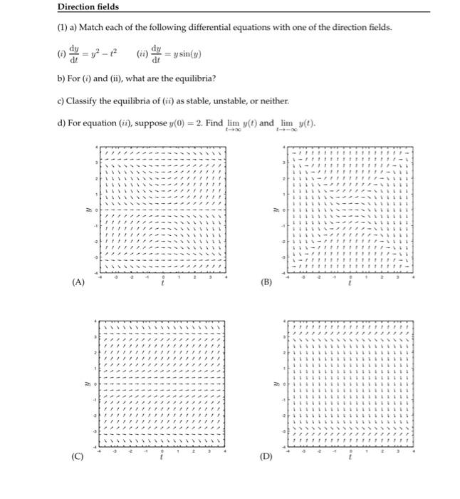 Solved Direction fields (1) a) Match each of the following | Chegg.com