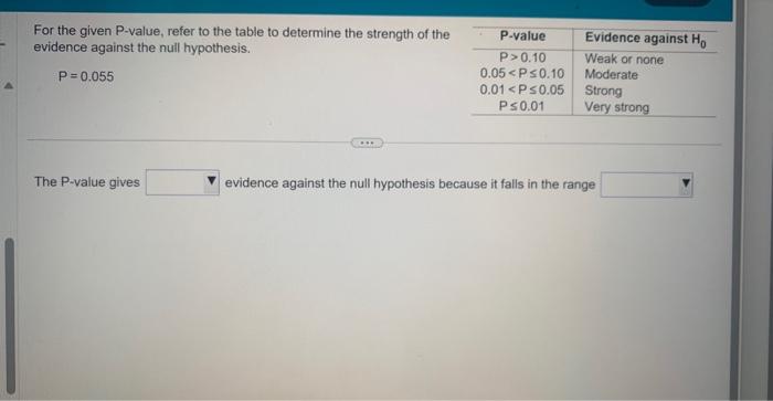 Solved For the given P-value, refer to the table to | Chegg.com