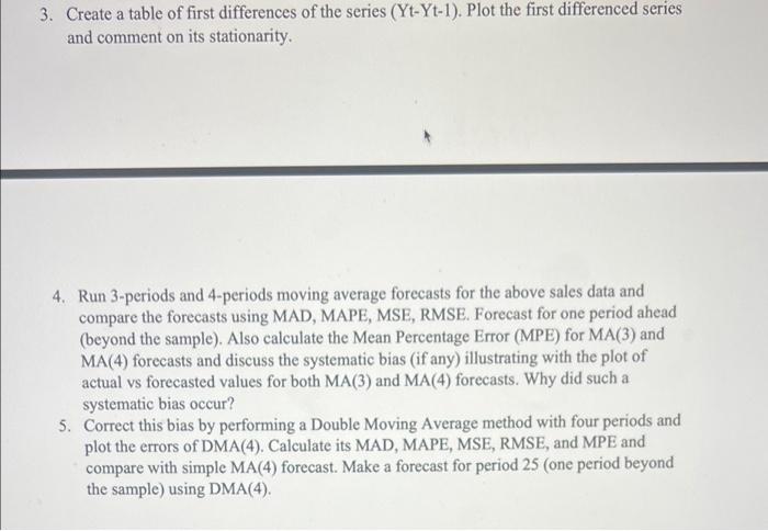 Solved a 3. Create a table of first differences of the | Chegg.com